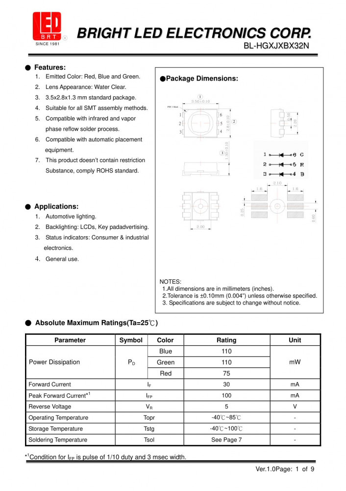 BL-HGXJXBX32N datasheet page 1