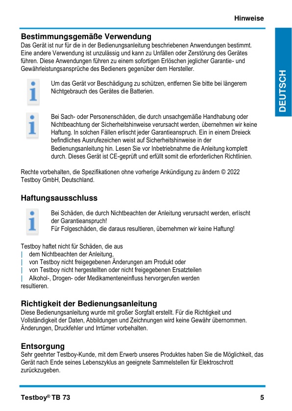 TESTBOY TB 73 manual page 5