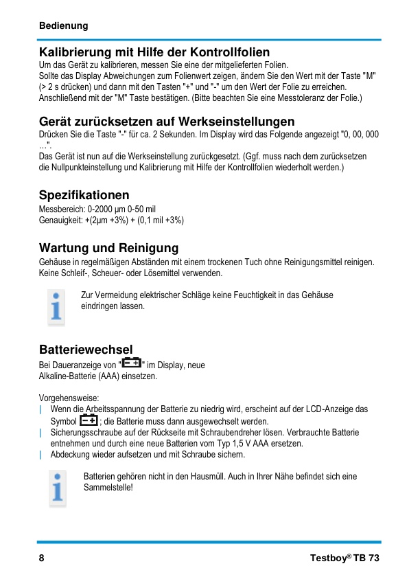 TESTBOY TB 73 manual page 8