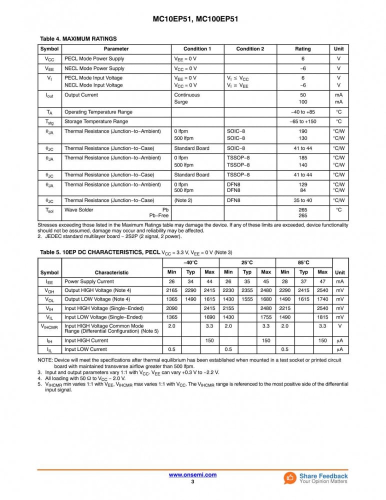 MC100EP51 datasheet page 3