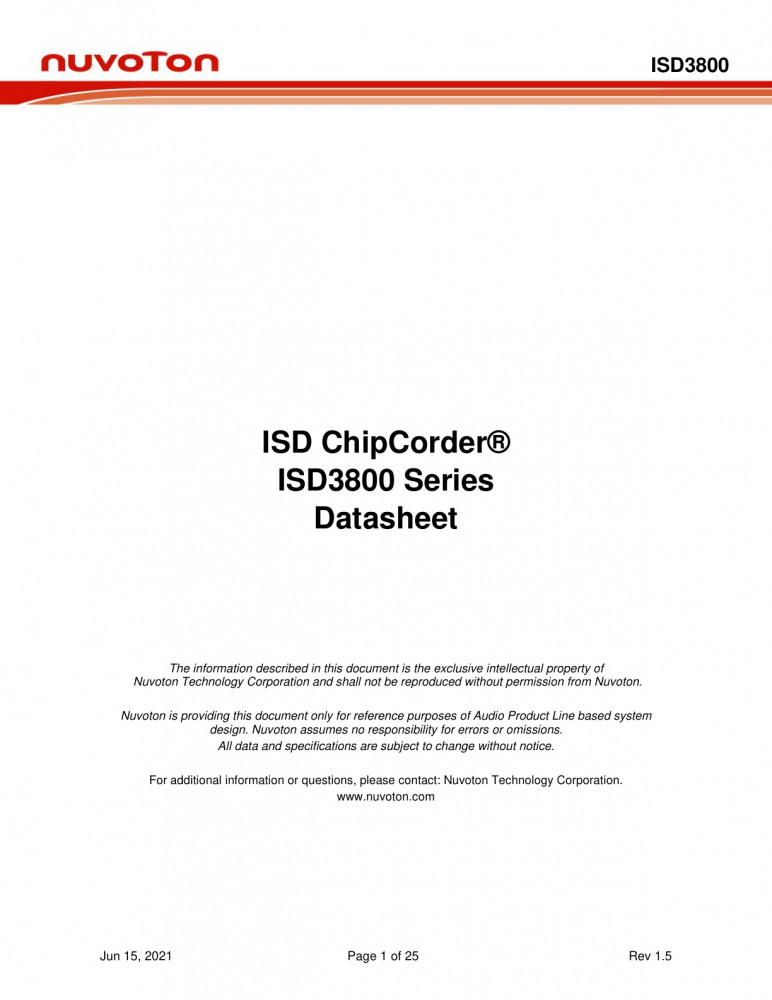 ISD3800 datasheet page 1