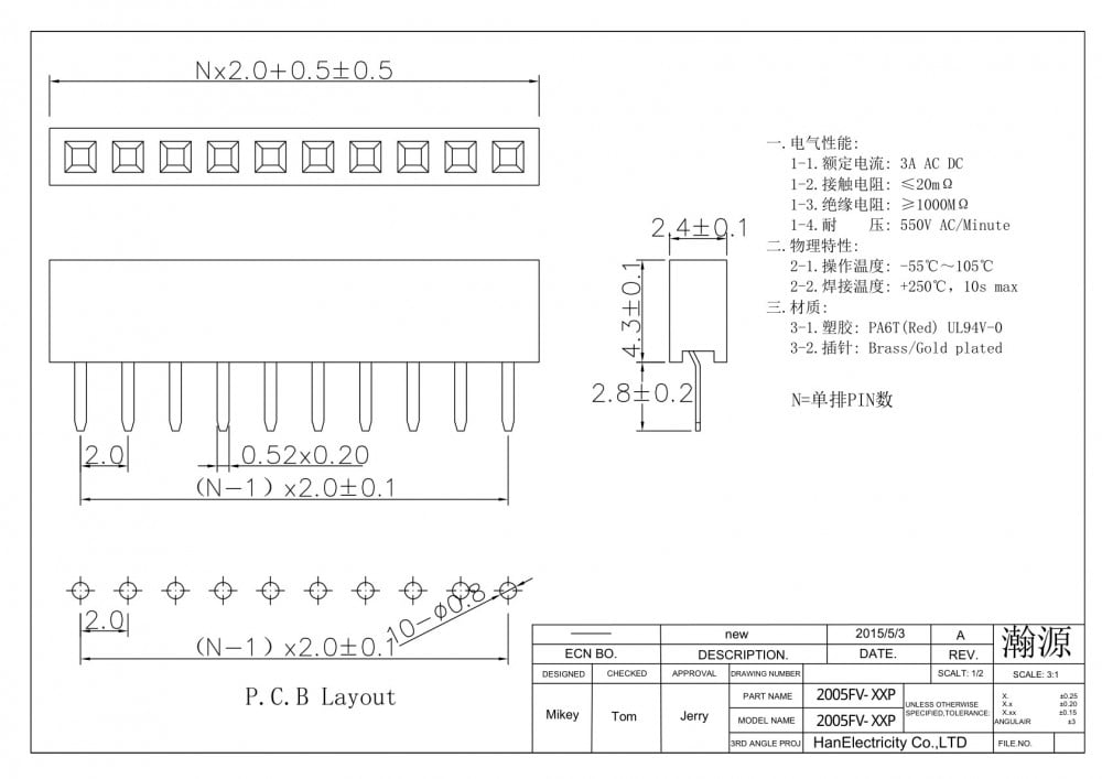 HanElectricity 2005FV series technical drawing