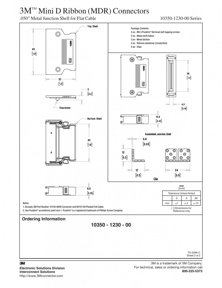 3M TS-0396-C technical document page 2 for 10350-1230-00