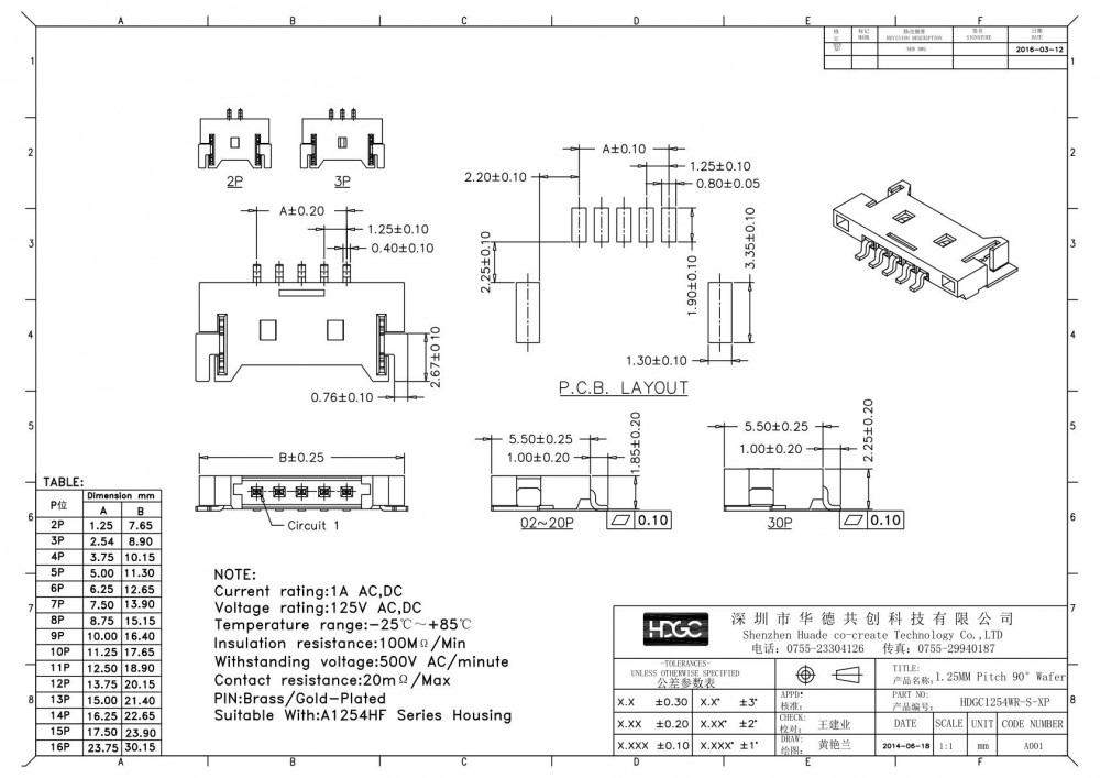 HDGC1254WR-S-6P technical document page