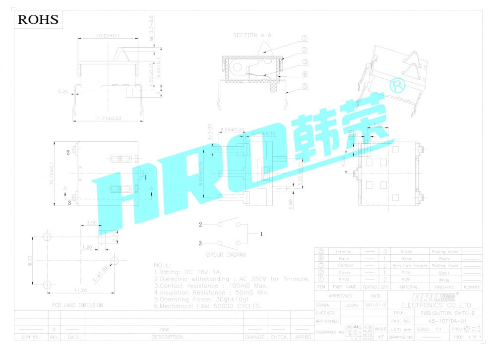 K5-1071DA-01 technical drawing and specification sheet