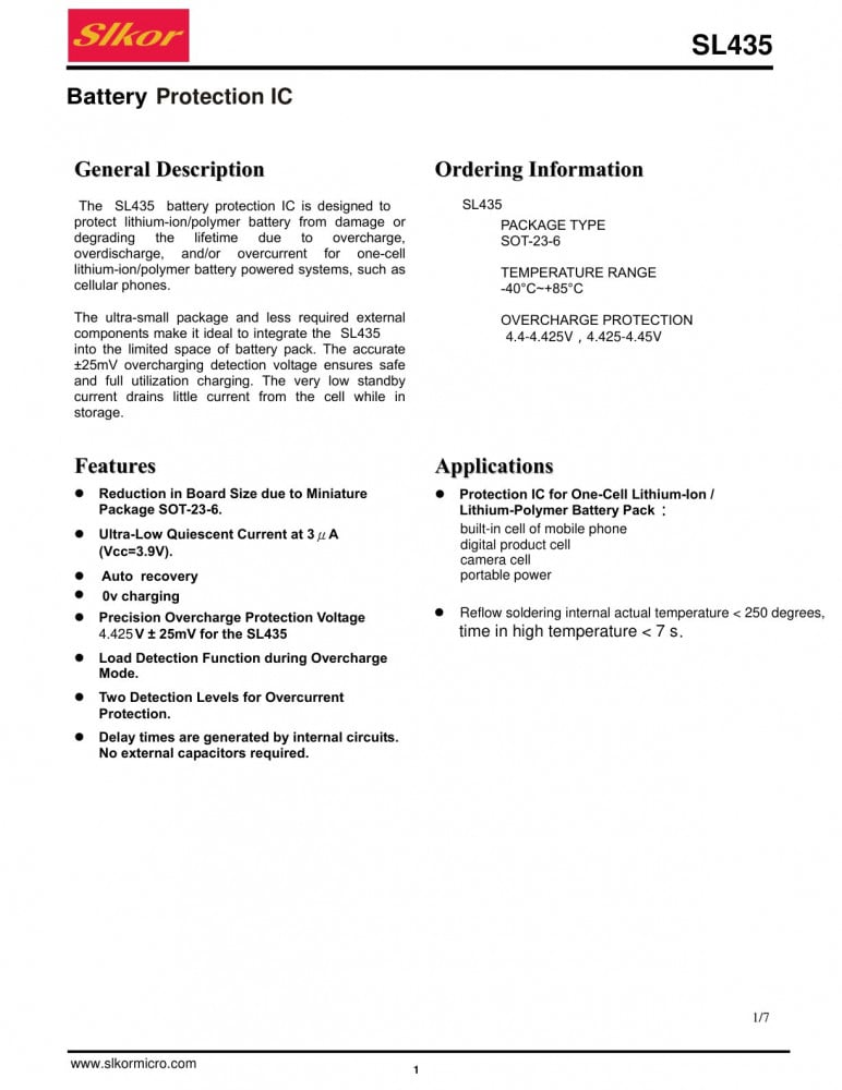 SL435 datasheet page 1