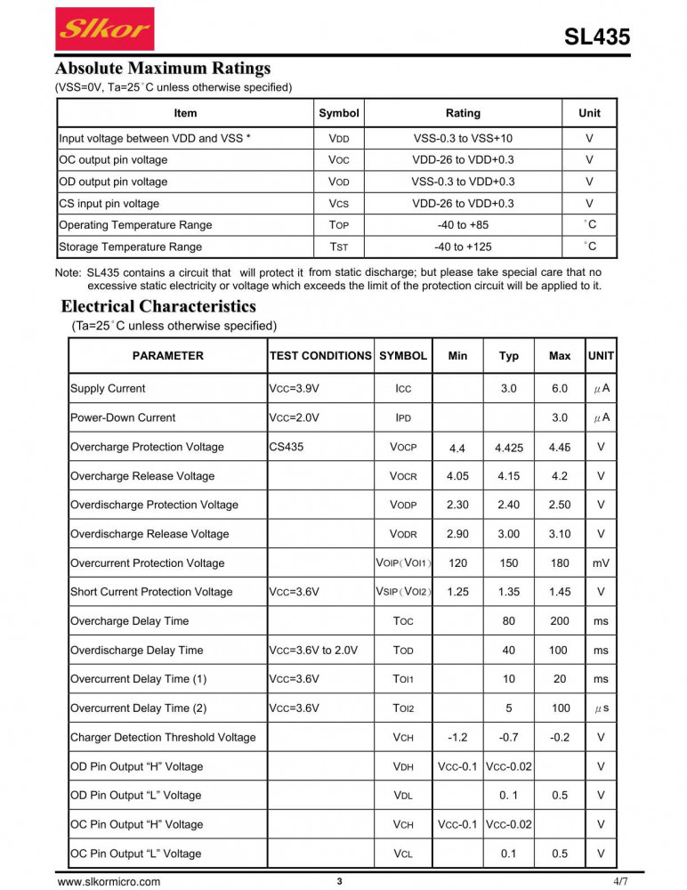 SL435 datasheet page 3