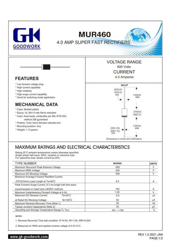GOODWORK MUR460-B datasheet page 1