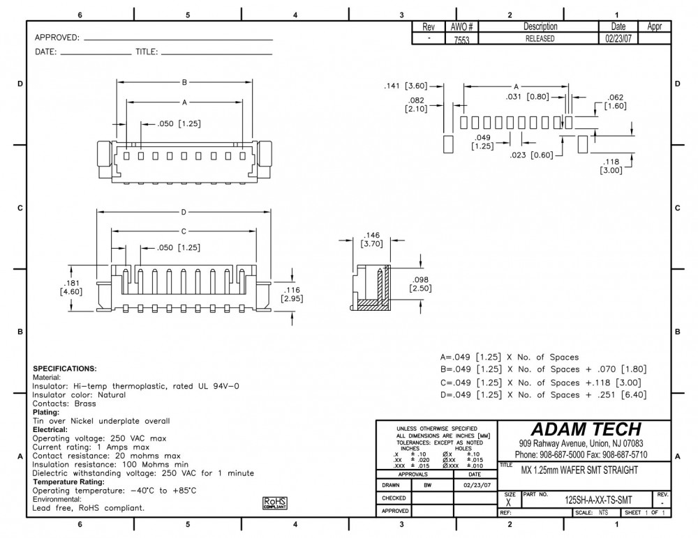 ADAM TECH 125SH-A-08-TS-SMT technical drawing