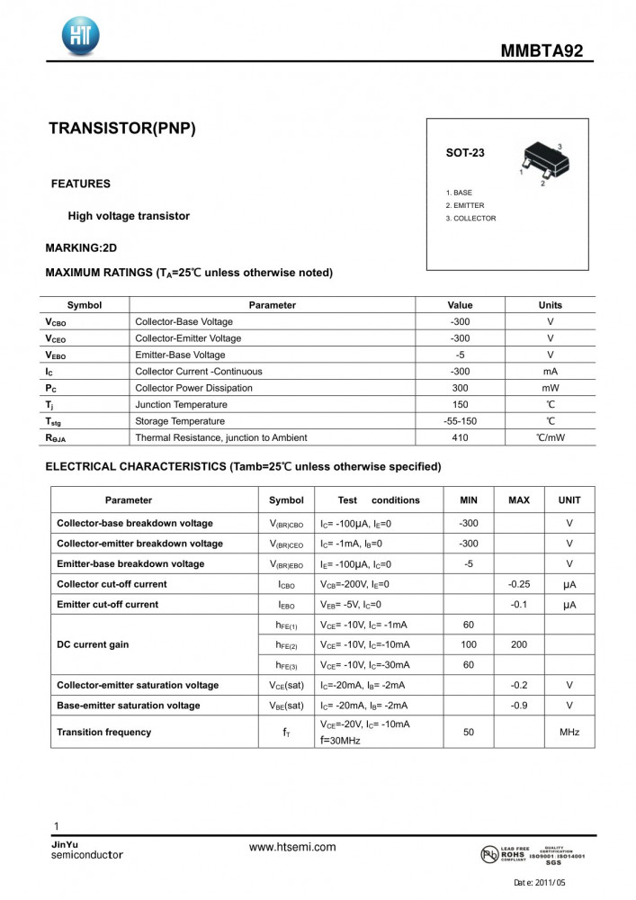 MMBTA92 datasheet page 1