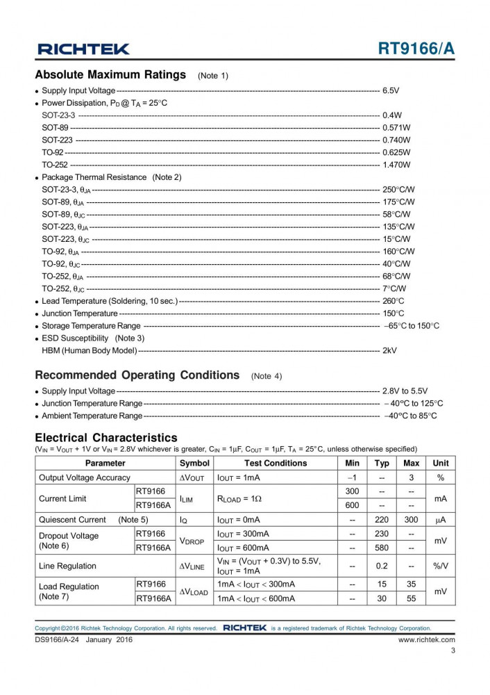 RT9166 datasheet page 3