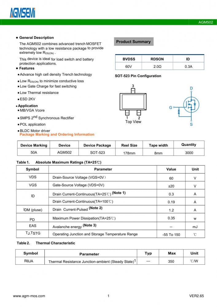 AGM502 datasheet page 1
