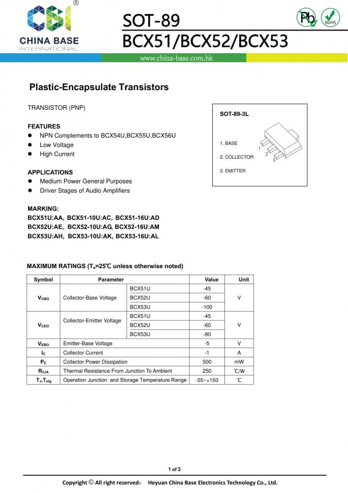 BCX53-16U datasheet page 1