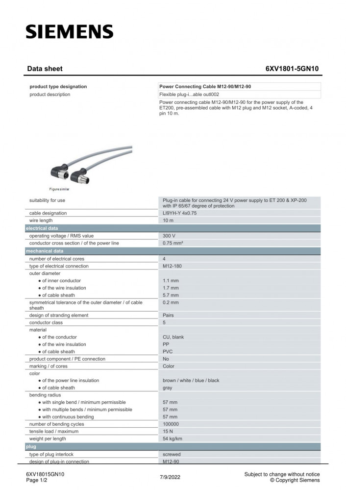 SIEMENS 6XV18015GN10 technical document page 1