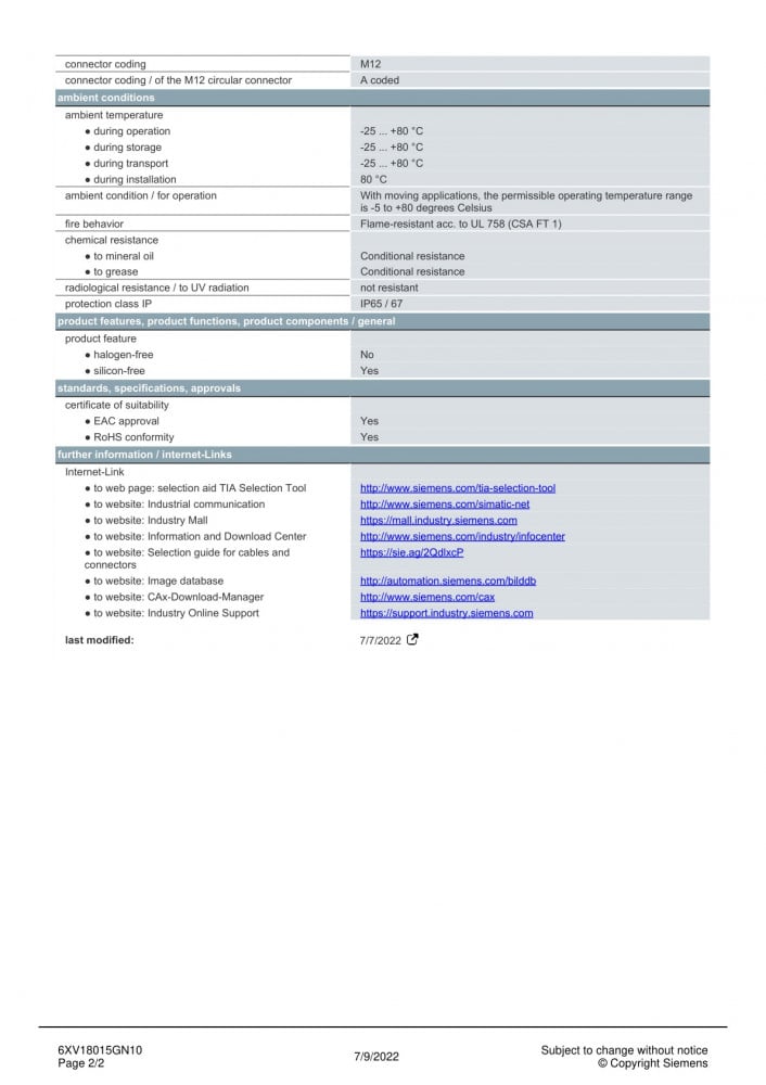 SIEMENS 6XV18015GN10 technical document page 2