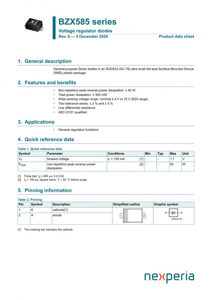 BZX585 datasheet page 1