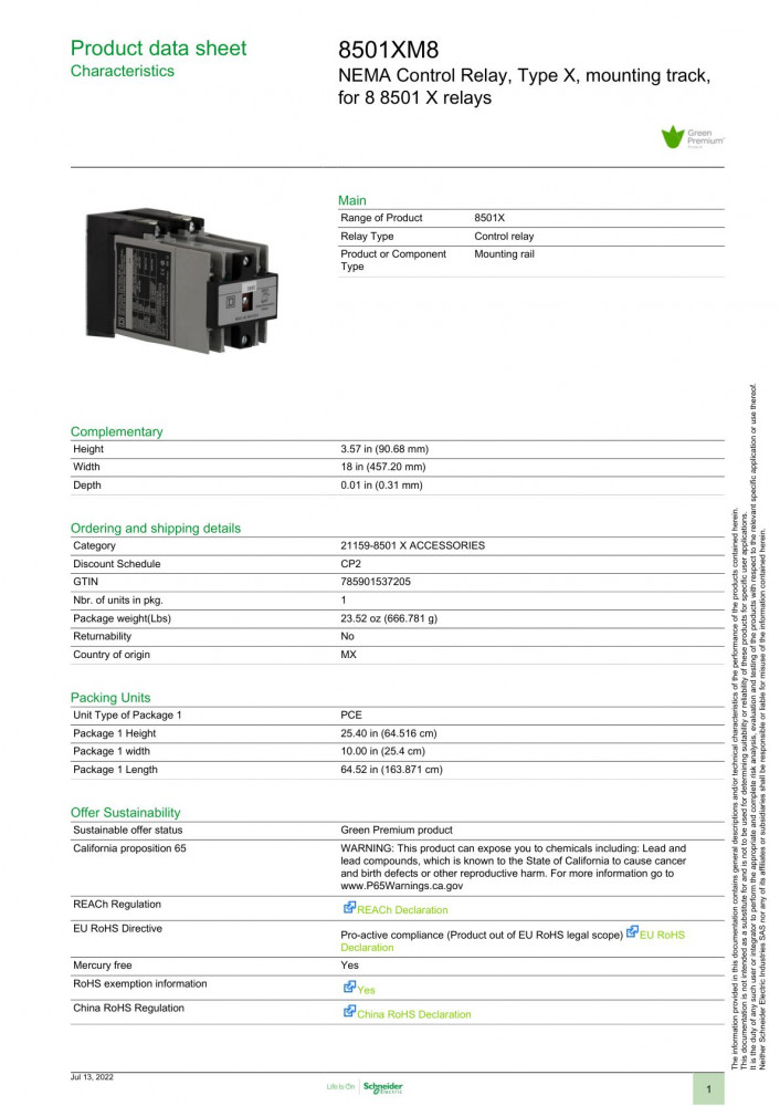 8501XM8 technical document page 1