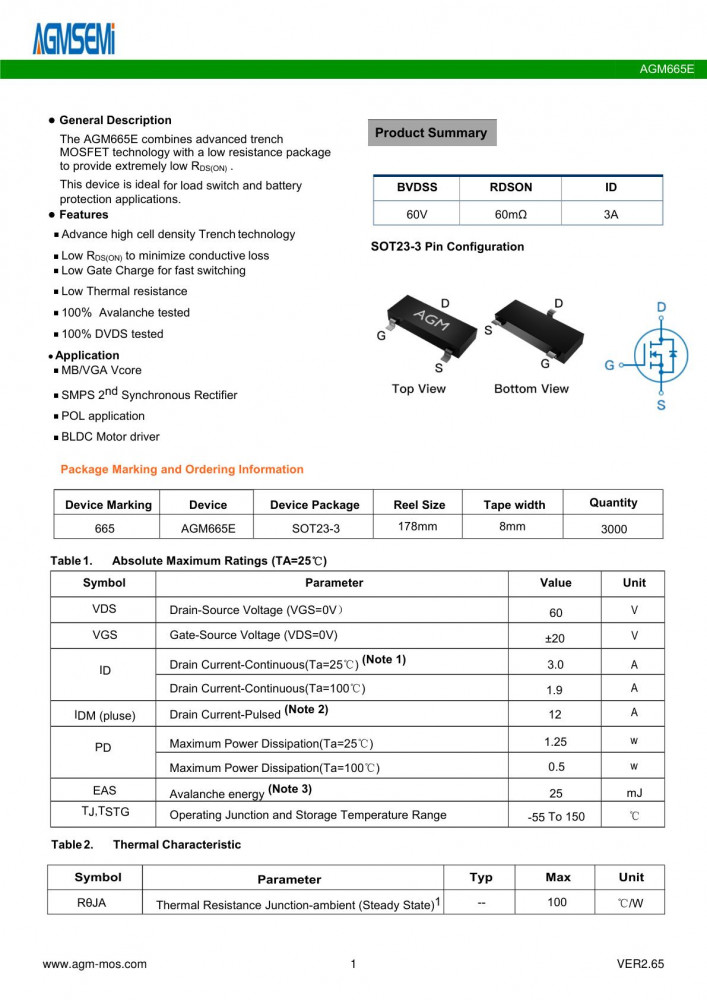 AGM665E datasheet page 1