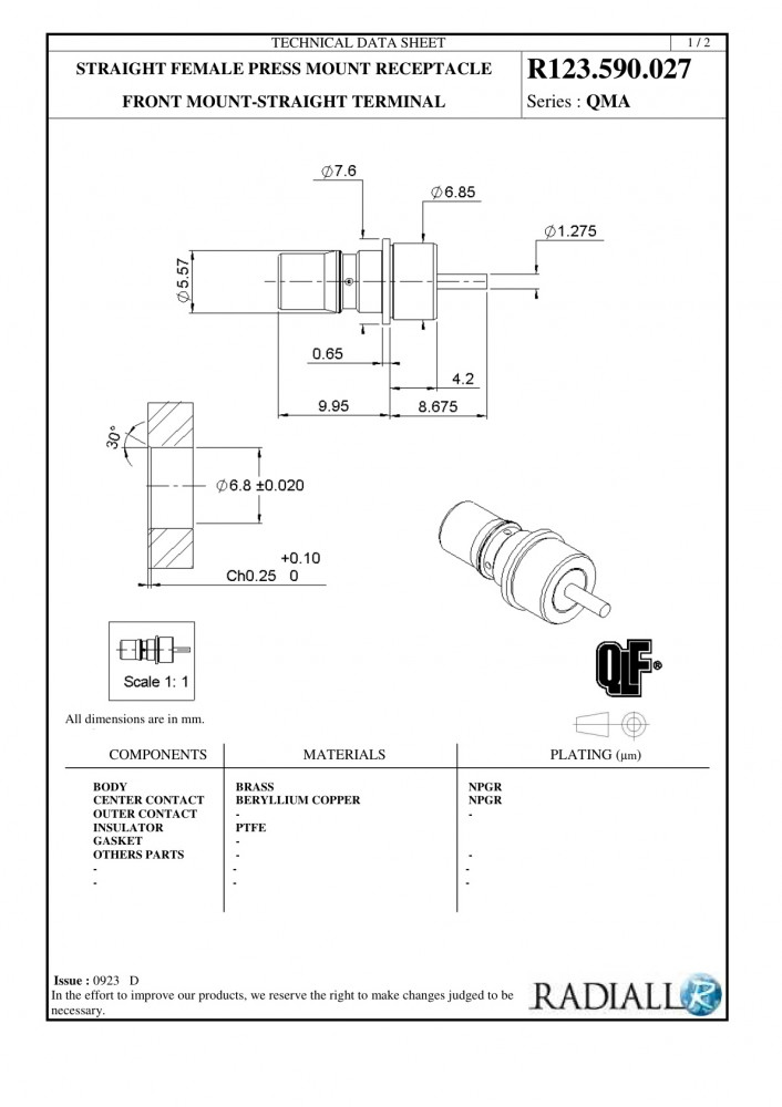 Radiall R123590027 technical document page 1