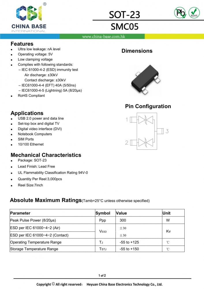 CBI SMC05 datasheet page 1