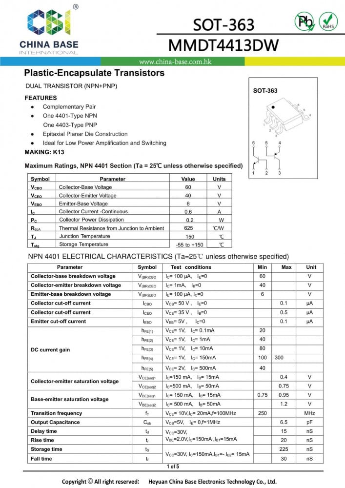 MMDT4413DW datasheet page 1