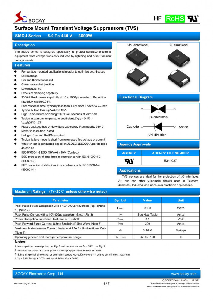 SOCAY SMDJ series datasheet page 1