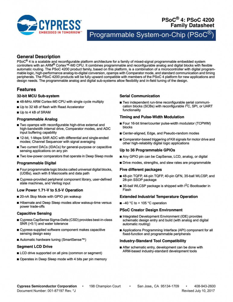 CY8C4245AXI-483 technical document page 1