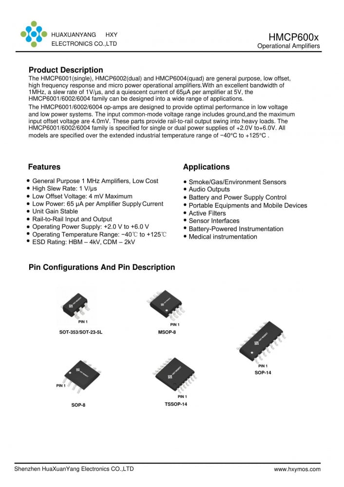 HMCP6004T-I/SL datasheet page 1