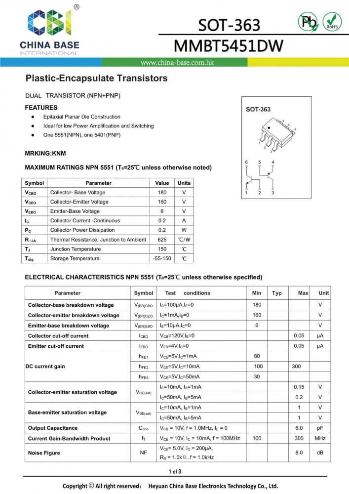MMBT5451DW datasheet page 1