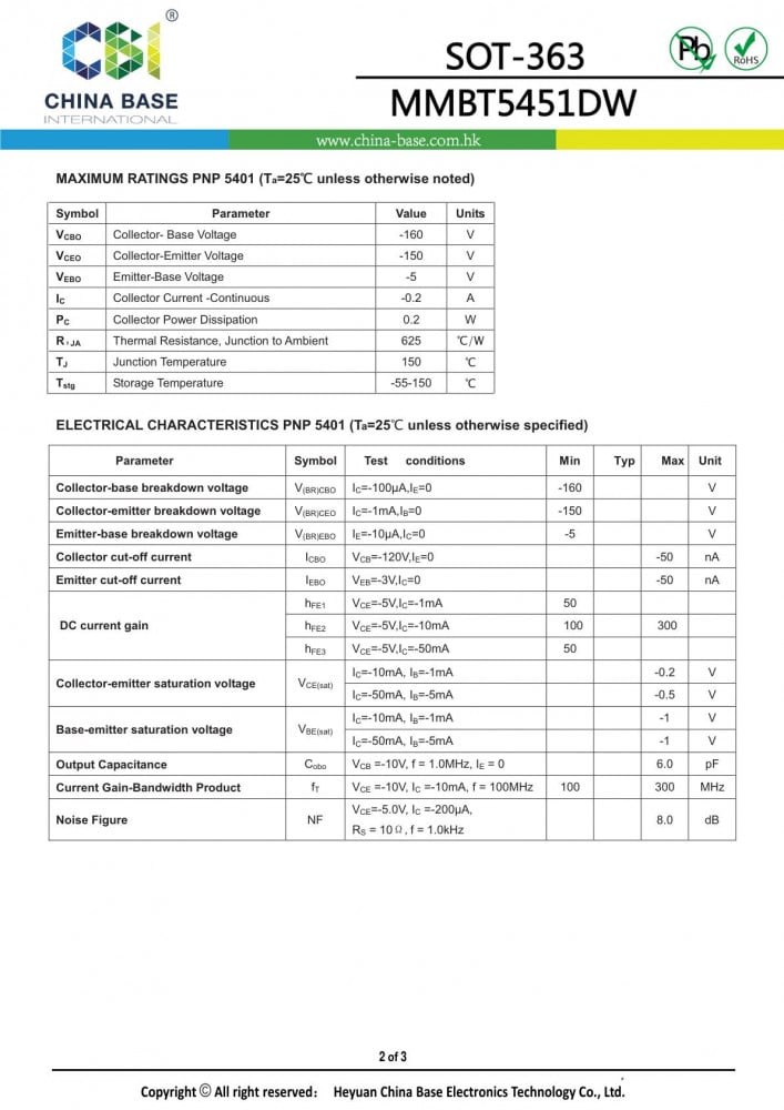 MMBT5451DW datasheet page 2