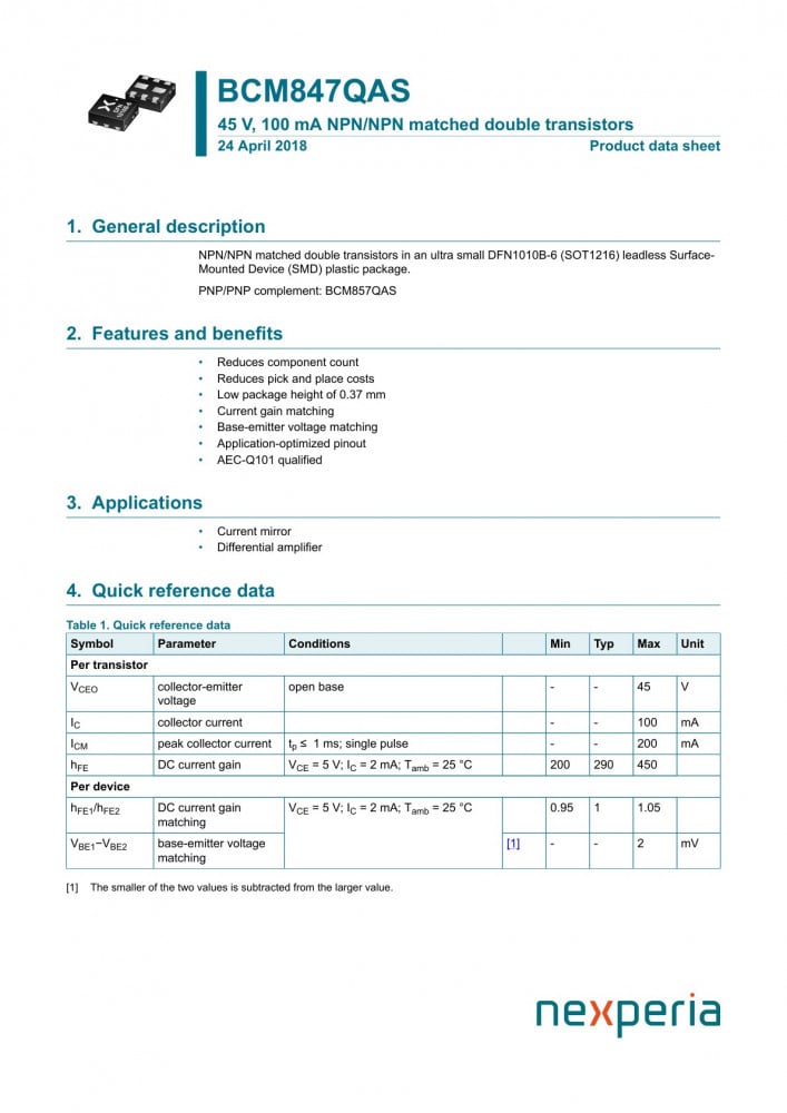BCM847QASZ datasheet page 1