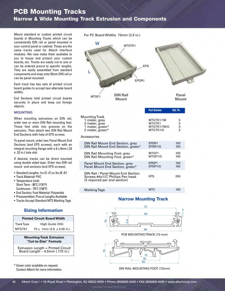 Altech PCB mounting track documentation