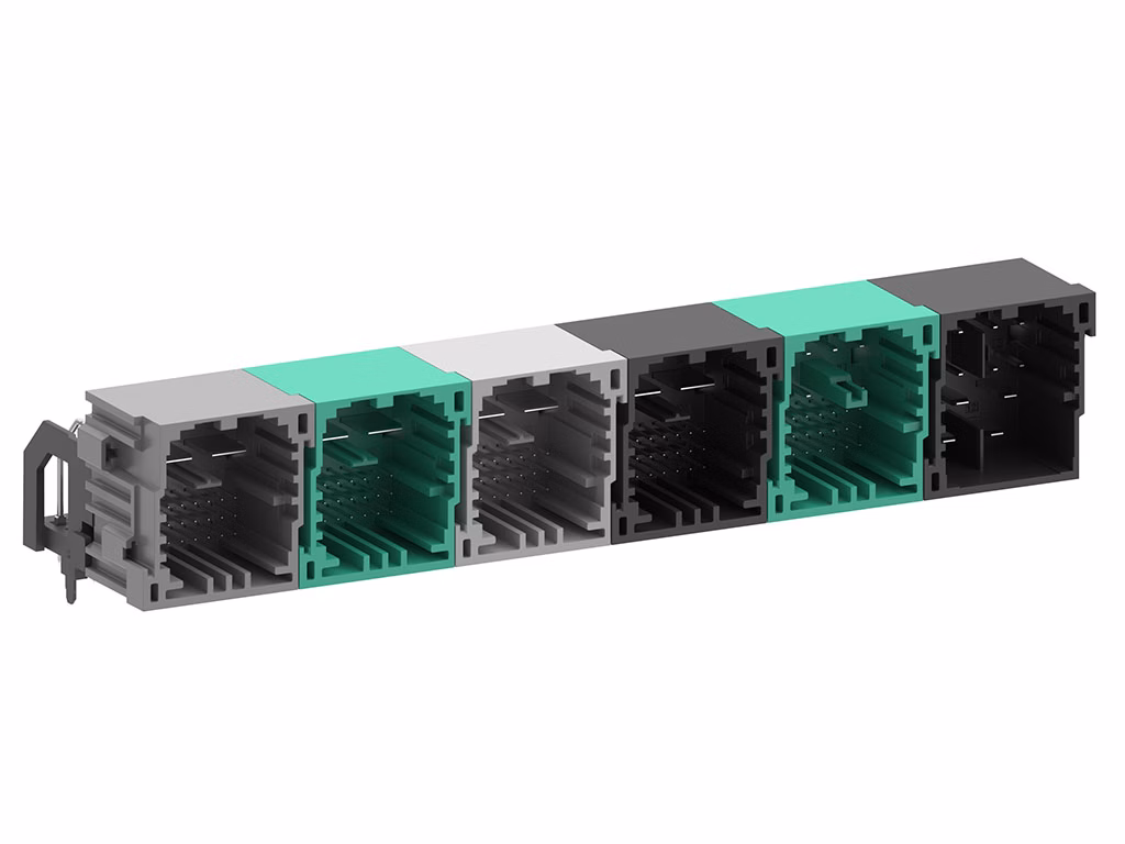 stAK50h 4 Bay Right-Angle Hybrid Header, 84 Circuits, Bay 1: 12 Circuits/Key 1/Black; Bay 2: 28 Circuits/Key 2/Green; Bay 3: 32 Circuits/Key 1/Black; Bay 4: 12 Circuits/Key 2/Green; Tube