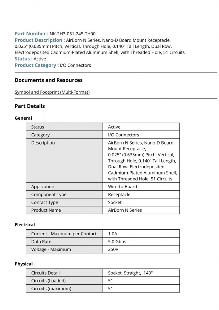 Technical document page 1 for NK-2H3-051-245-TH00