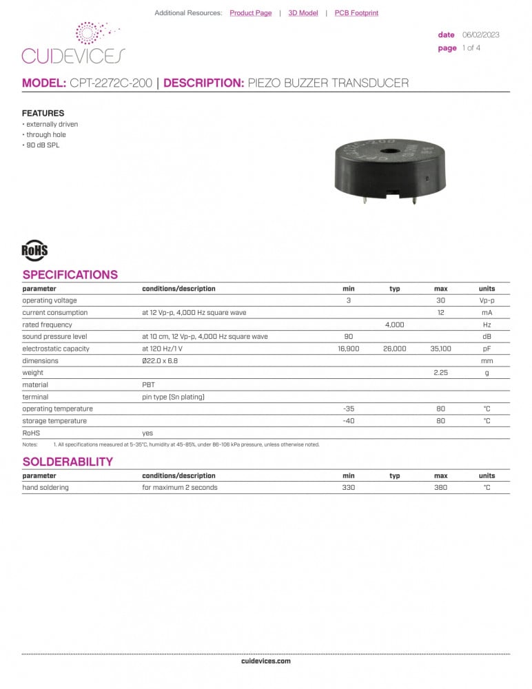 CPT-2272C-200 datasheet page 1