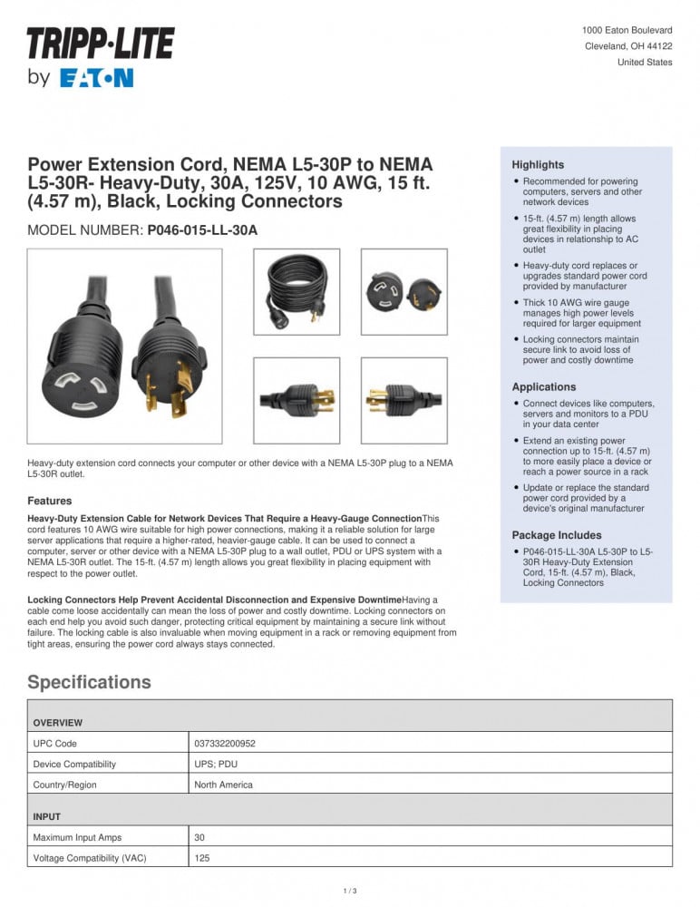 P046-015-LL-30A technical document page 1