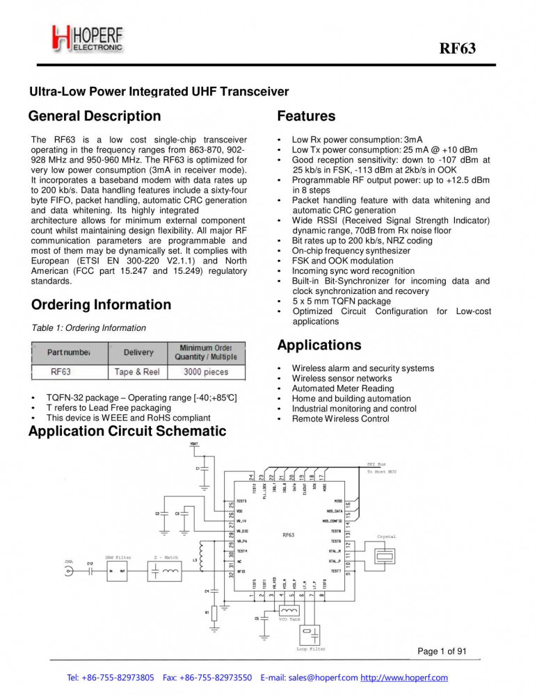 RF63 datasheet page 1