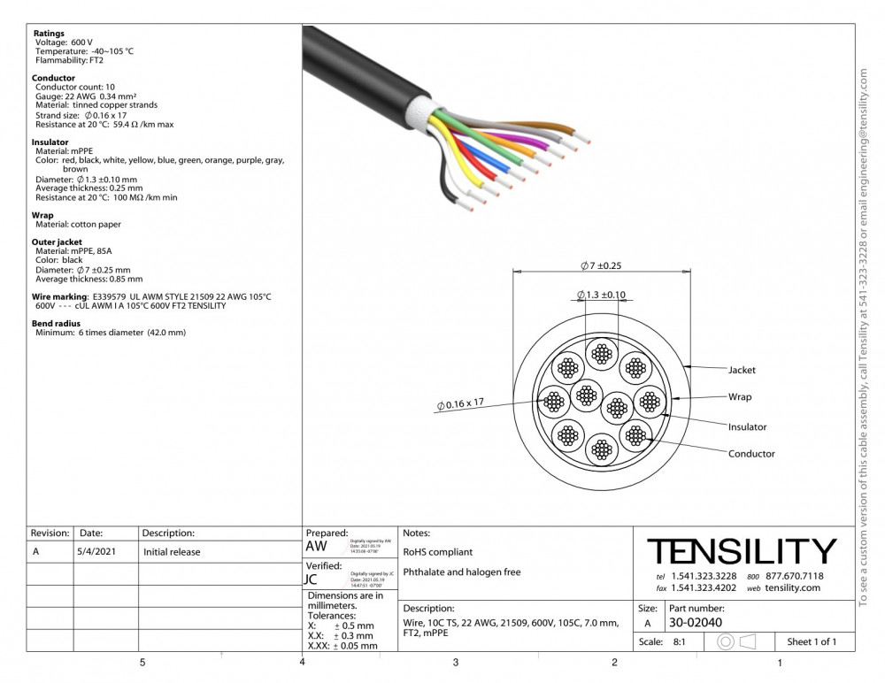 Tensility International 30-02040 cable drawing