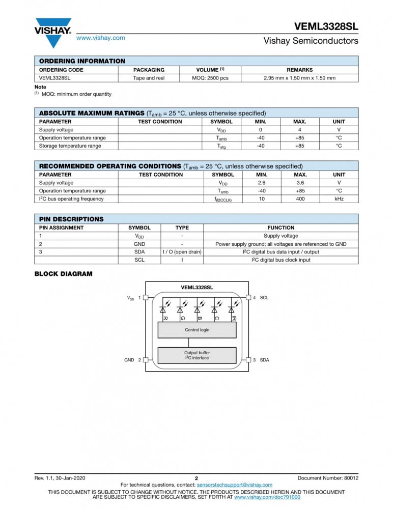 VEML3328SL datasheet page 2