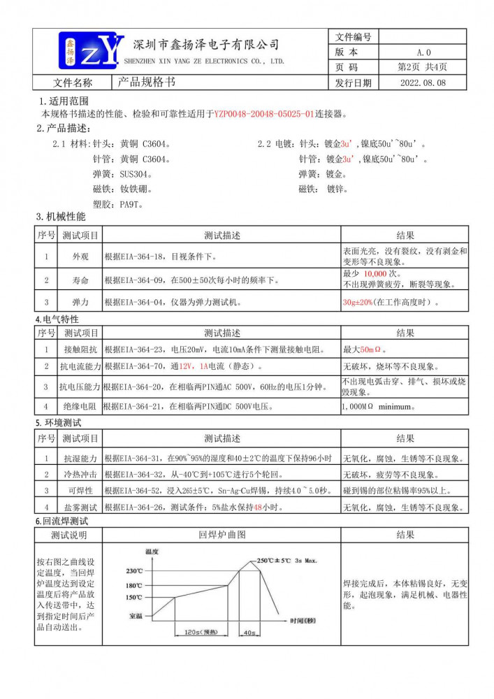 YZP0048-20048-05025-01 product specification page 2