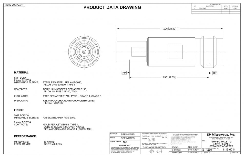 SF1116-6014 product data drawing