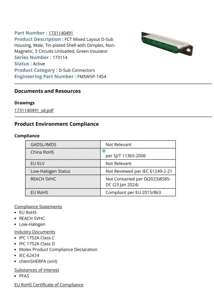 MOLEX 1731140491 product drawing page 1