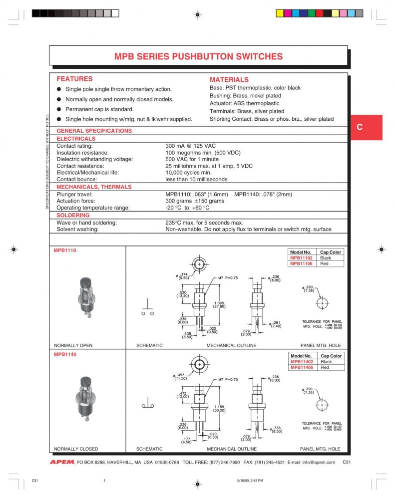 APEM MPB11102 datasheet page