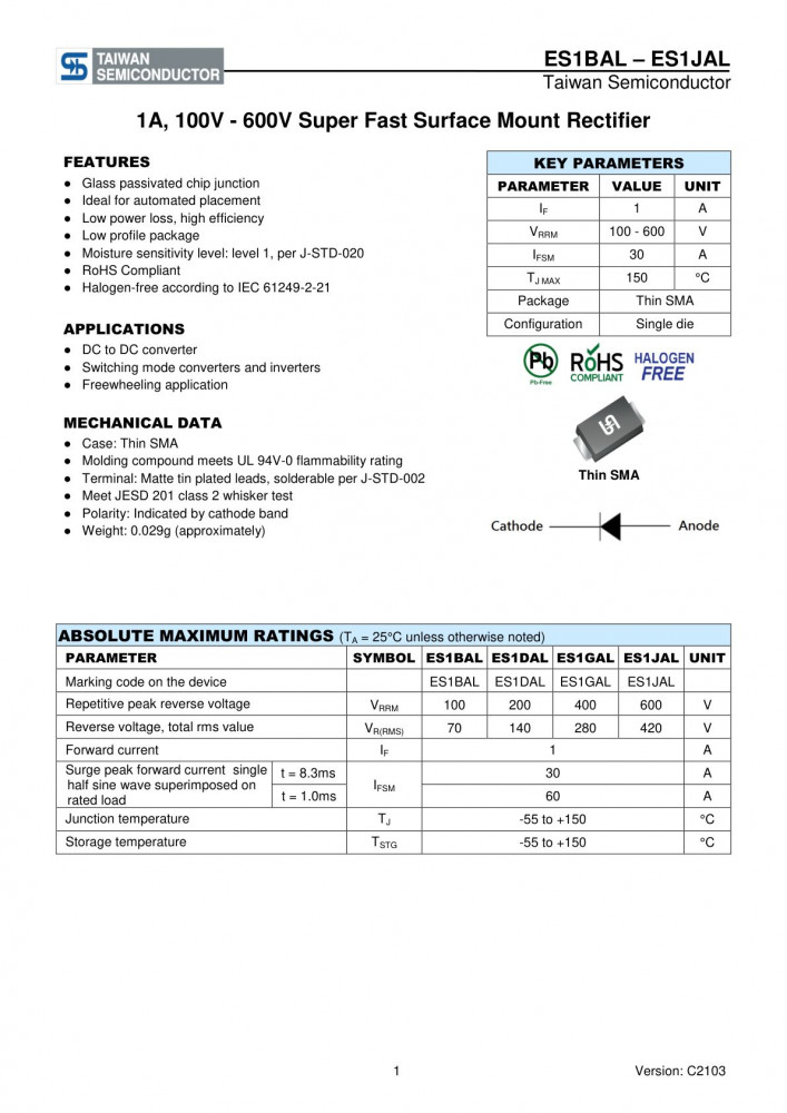 ES1JAL technical document page 1