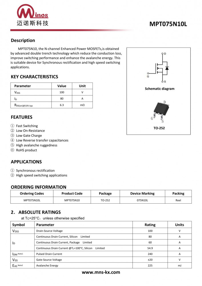 MPT075N10L datasheet page 1