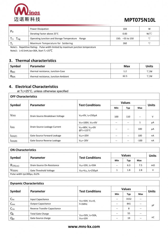 MPT075N10L datasheet page 2