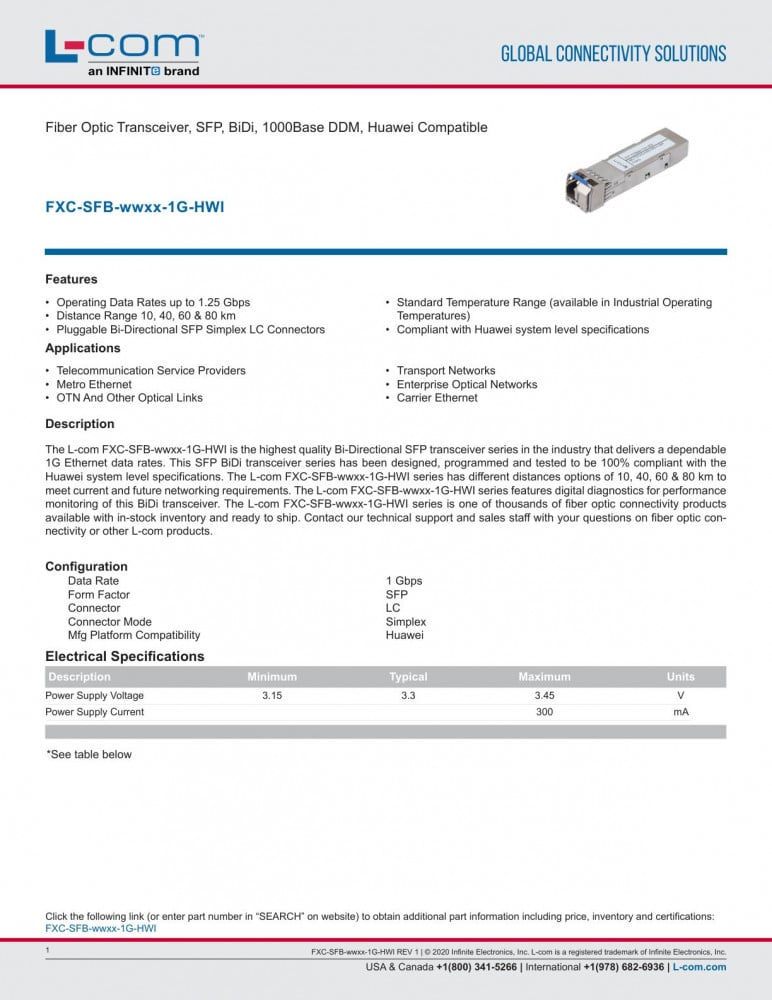 FXC-SFB-4310-1G-HWI datasheet page 1