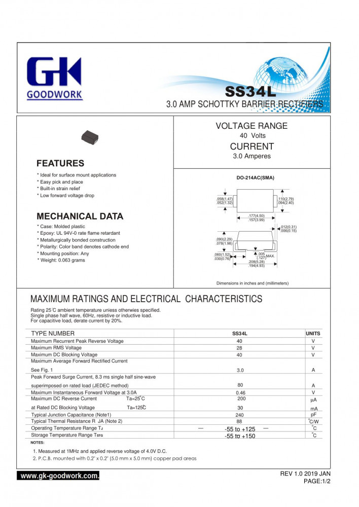 GOODWORK SS34L datasheet page 1