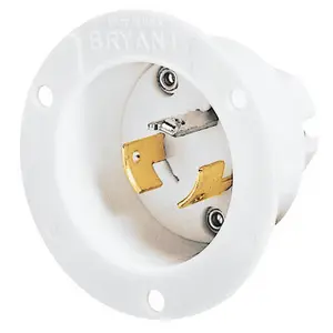 Locking Devices, Industrial, Female Connector Body, 20A 250V, 2-Pole 3-Wire Grounding, Non-NEMA, Screw Terminal, Black and White
