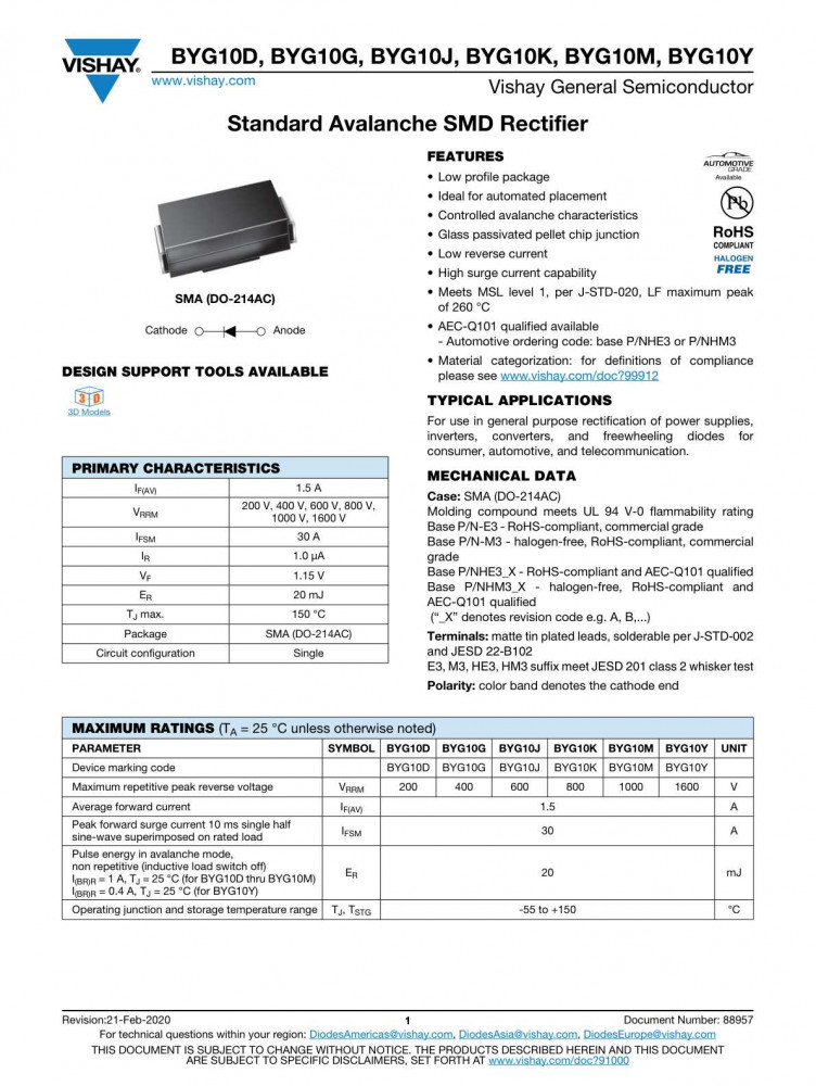 BYG10 datasheet page 1
